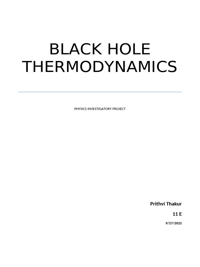 Black Hole Thermodynamics Project | PDF | Black Hole | Hawking Radiation