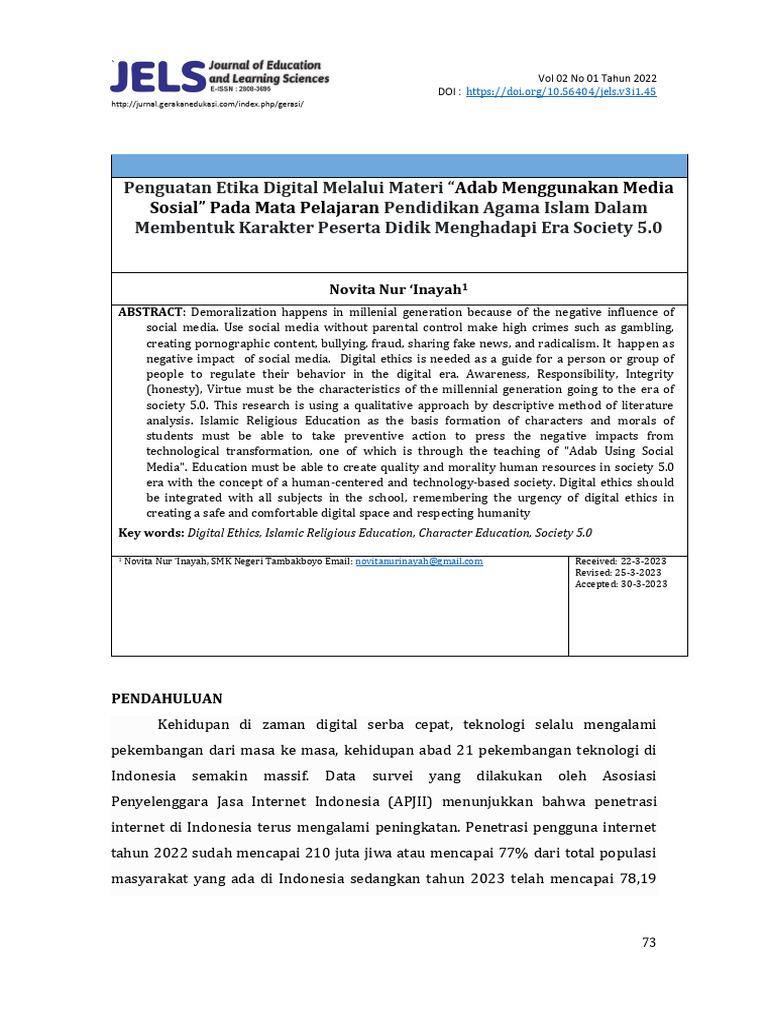 Penguatan Etika Digital Melalui Materi " Pendidikan Agama Islam Dalam Membentuk Karakter Peserta ...
