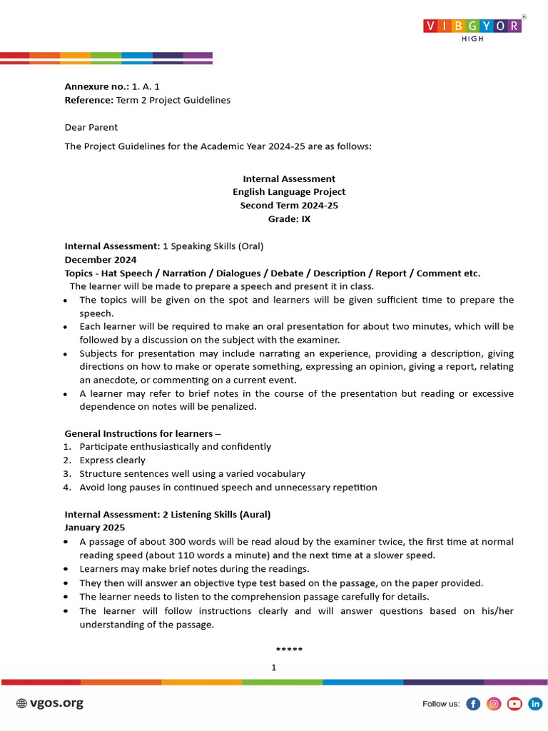 Annexure 1. A. 1 VH - Grade 9 Term 2 Project Guidelines | PDF ...