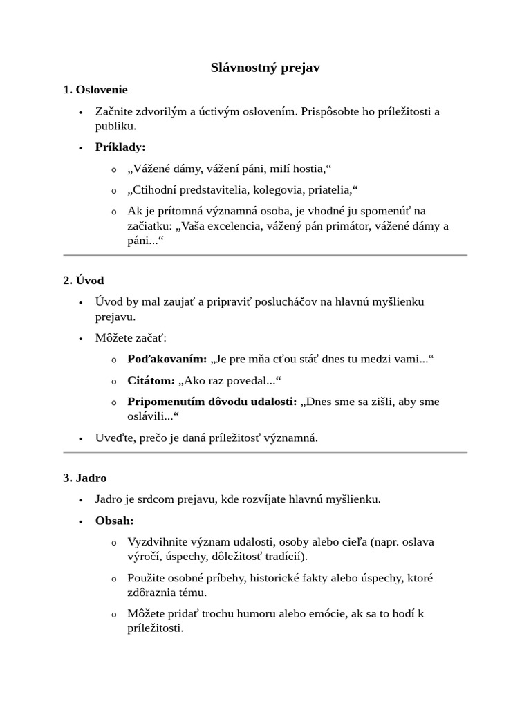 Sloh - Slávnostný Prejav | PDF