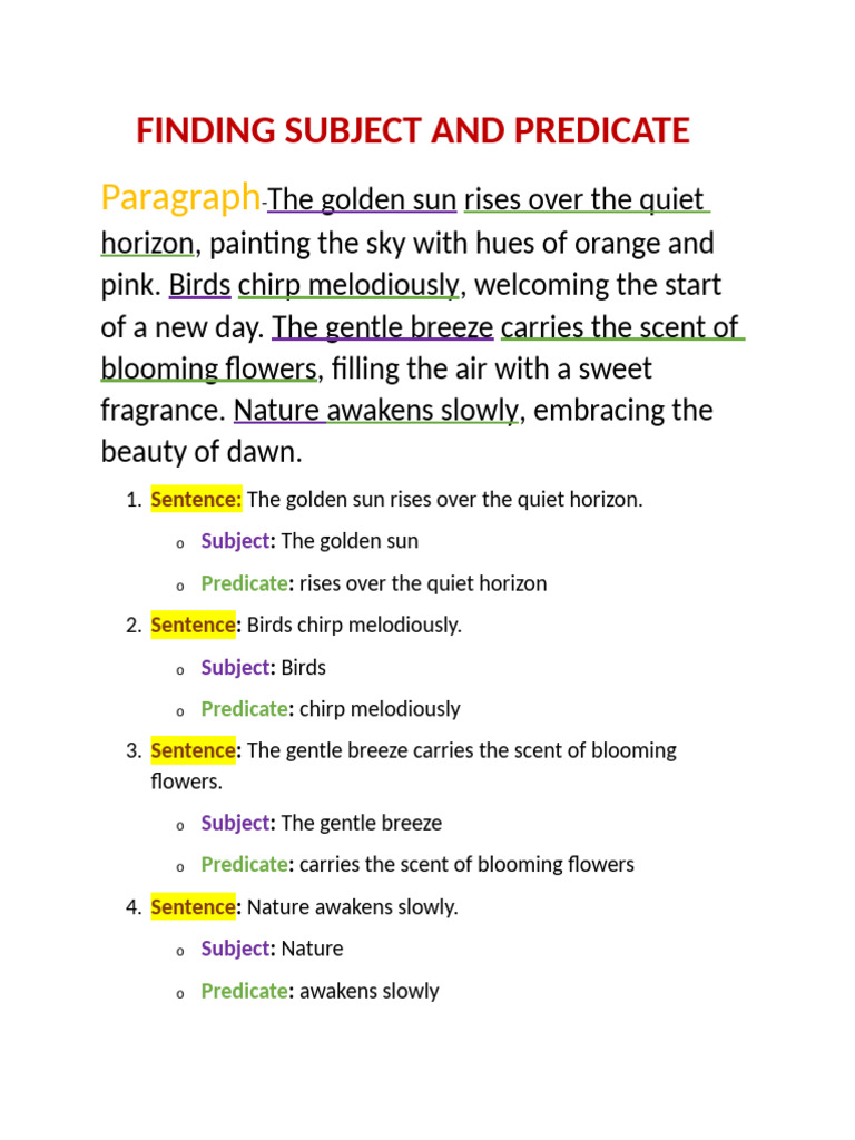 Finding Subject and Predicate | PDF