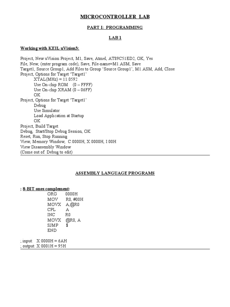 Microcontroller Lab Programming Guide | PDF