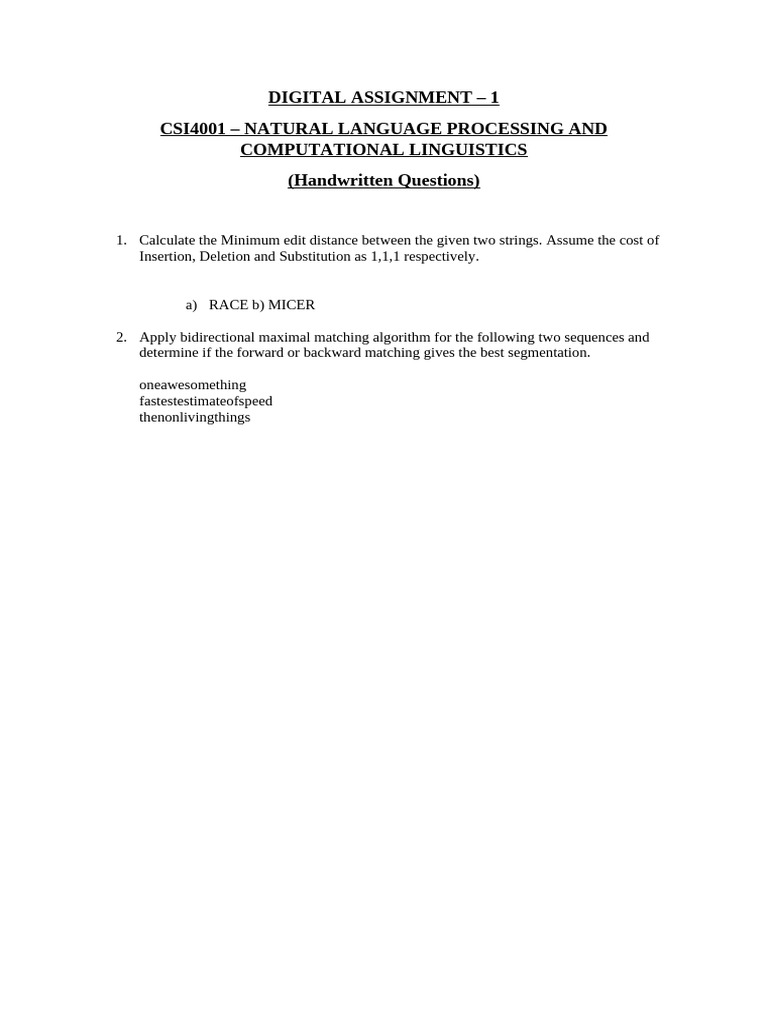 10-DA1 and Minimum Edit Distance and Dynamic Programming-19!01!2024 | PDF