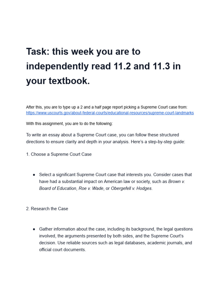 Supreme Court Case Analysis Guide | PDF | Essays | Supreme Court Of The ...