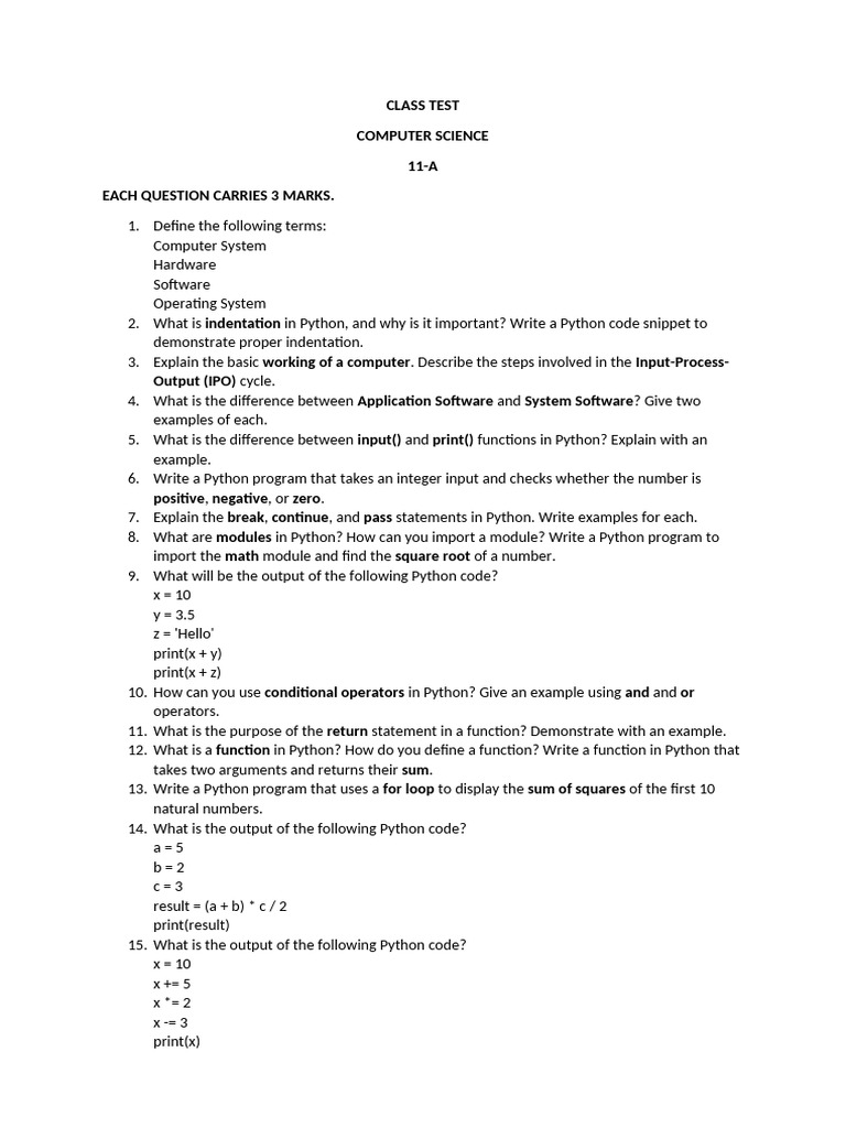 CLASS TEST 11 A | PDF