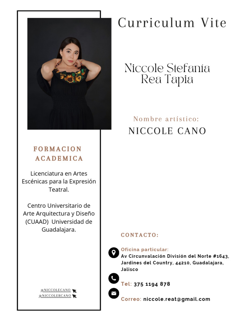 Currículum de Niccole Stefanía Rea | PDF | Las artes escénicas | Las artes