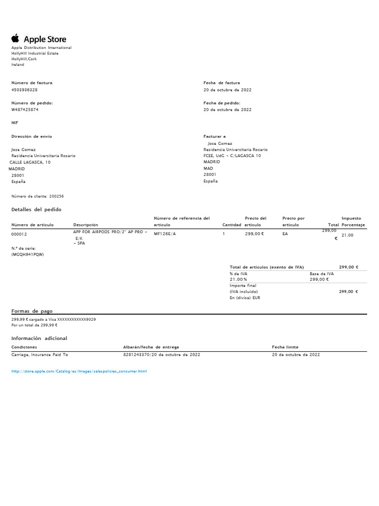 Factura Apple Airpods Pro 2 | PDF