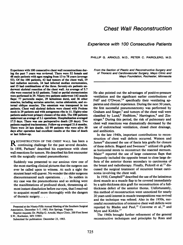 Chest Wall Reconstruction Experience With 100 Consecutive Patients ...