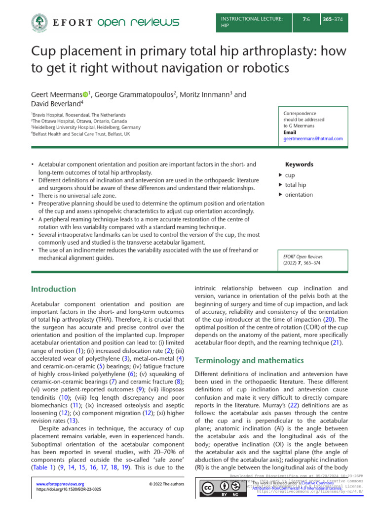 Cup positioning without robotics EFFORT | PDF | Pelvis | Hip