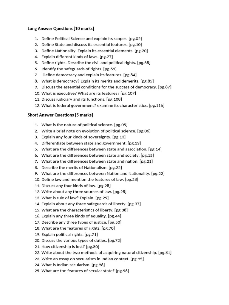 Civics Important Questions | PDF | Citizenship | Constitution