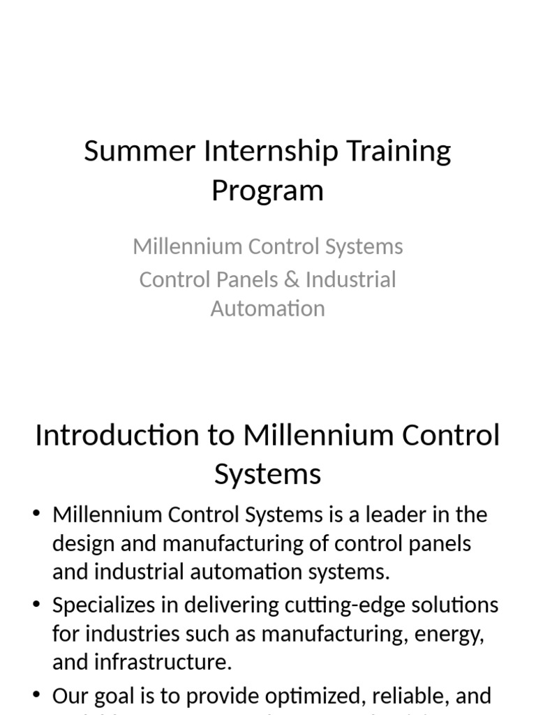 Millennium Control Systems Summer Internship Training | PDF
