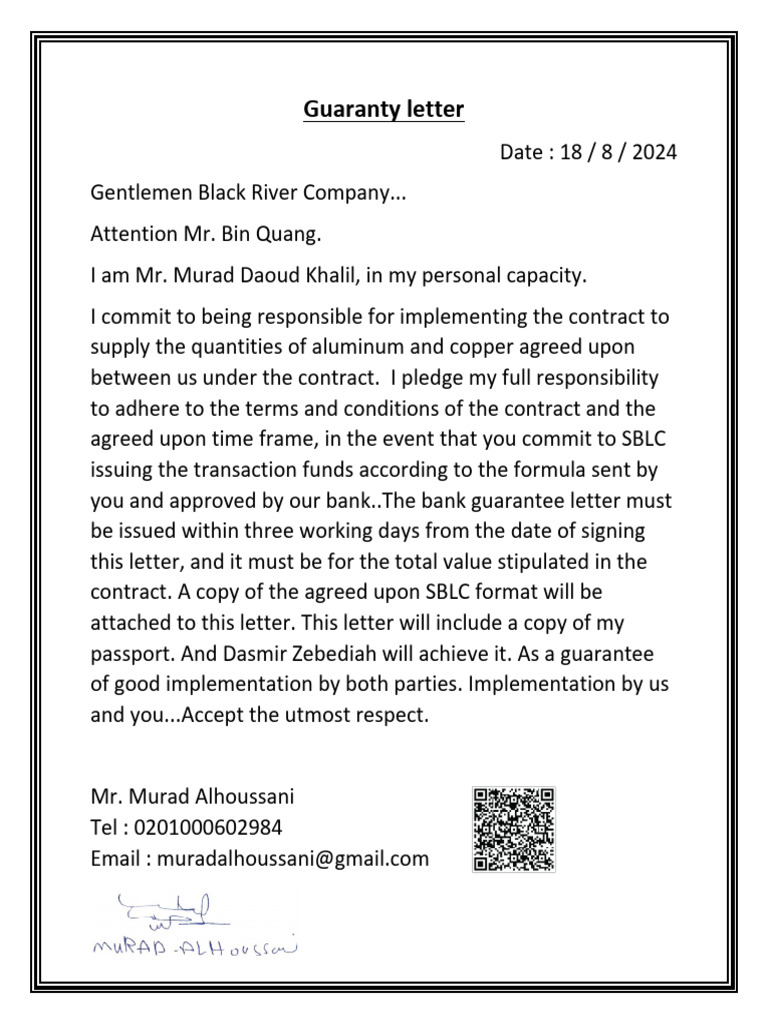 Guaranty Letter | PDF