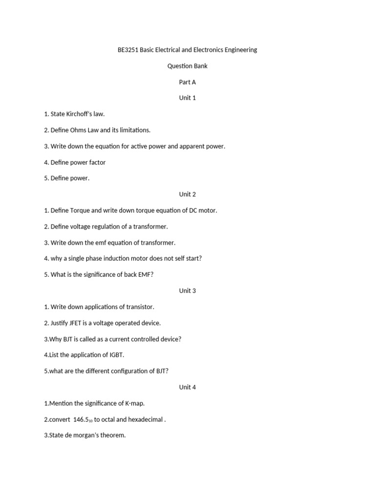 QB BE3251 Basic Electrical and Electronics Engineering | PDF | Rectifier | Electrical Network