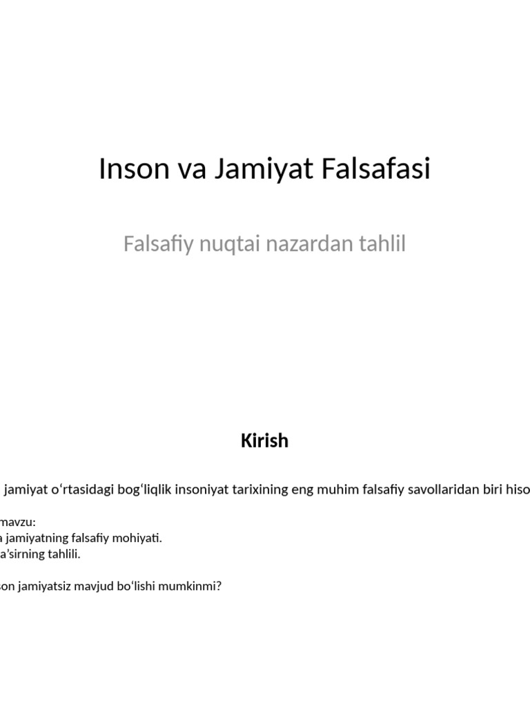 Inson Va Jamiyat Falsafasi-1 | PDF