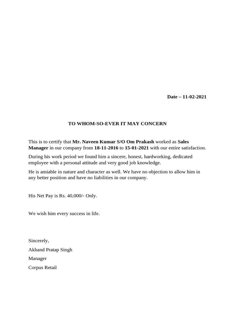 Experience Letter | PDF