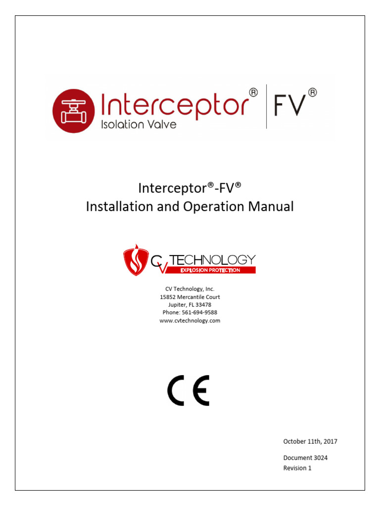 CV Tech - Interceptor®-FV® IOM (10-11-17) | PDF | Valve | Screw
