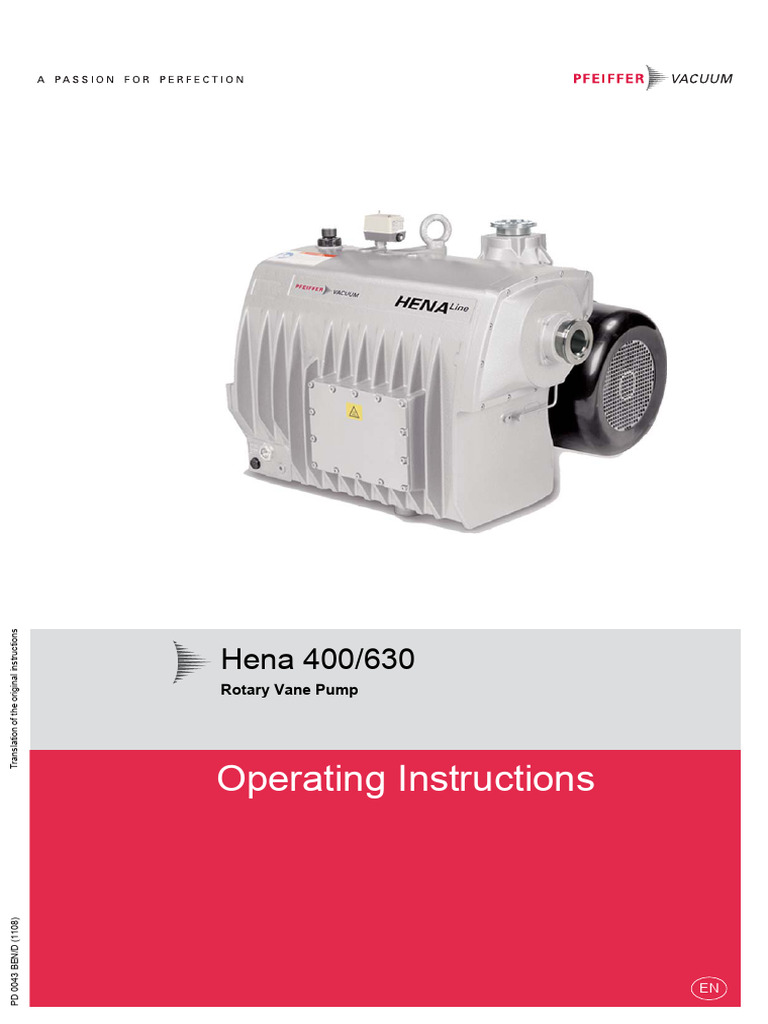 Hena 400/630 Rotary Vane Pump Manual | PDF | Pump | Water