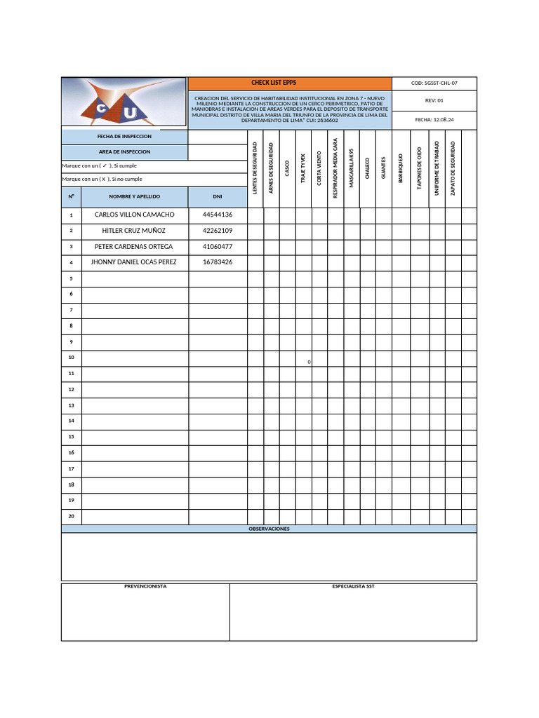 CHECK LIST DE EPPS | PDF