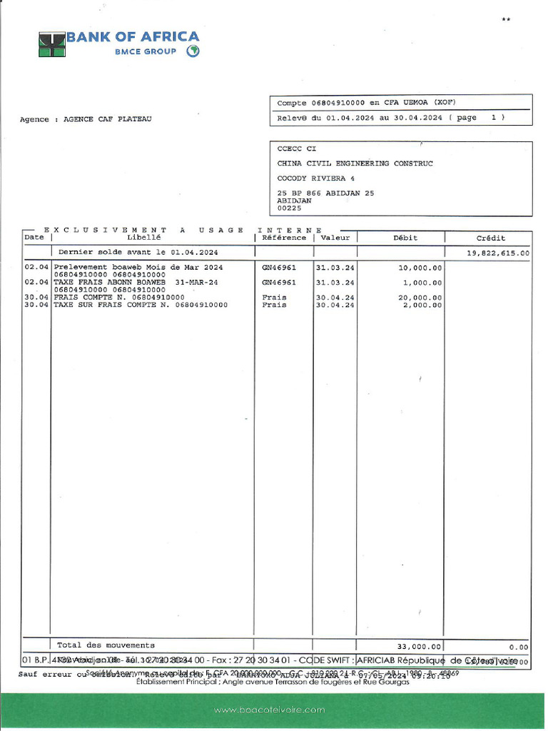 2024.04 DG BOA Releve Bancaire | PDF