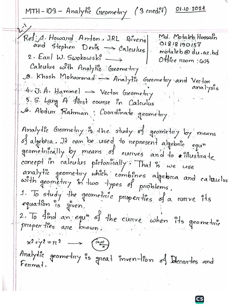 MTH 103 (Lecture - 1-6) by Mitra | PDF