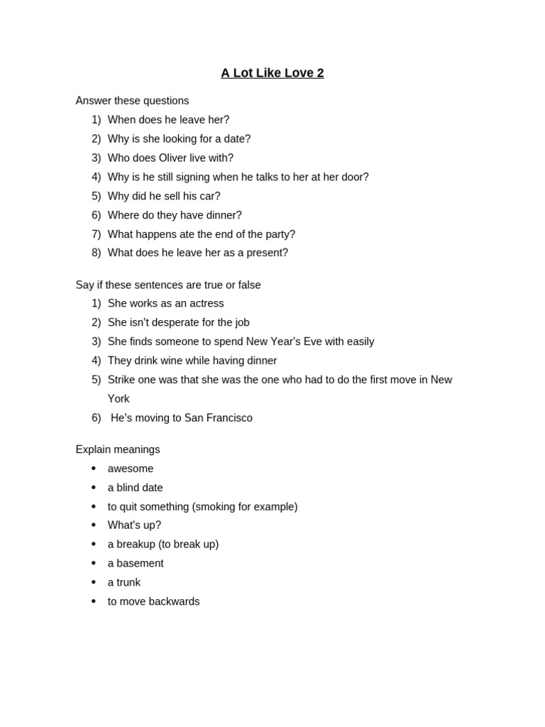 A Lot Like Love 2 Overview | PDF