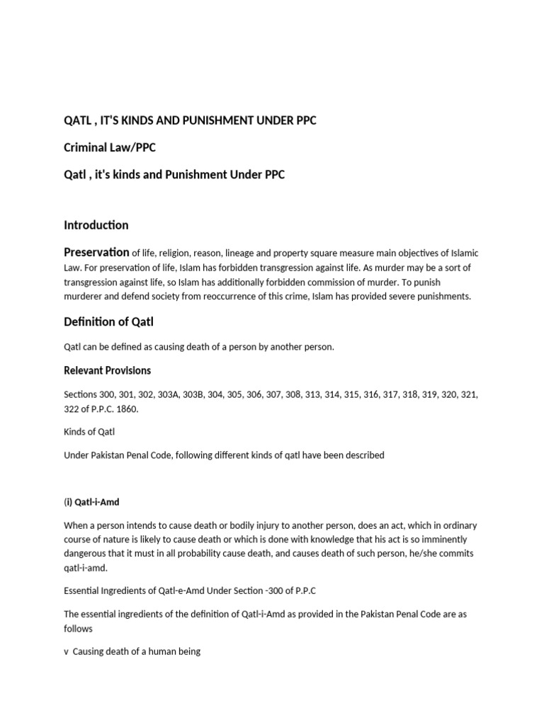 Types of Qatl and Punishments in PPC | PDF | Punishments | Crimes
