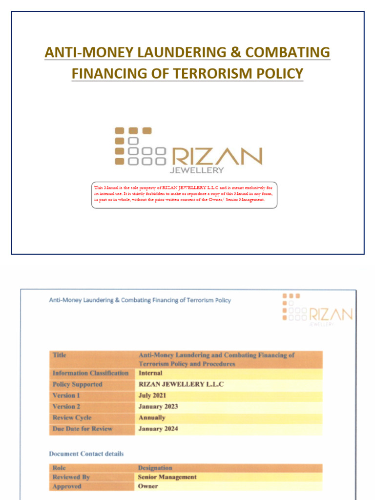 Rizan Jewellery AML/CFT Policy Guide | PDF | Terrorism Financing ...