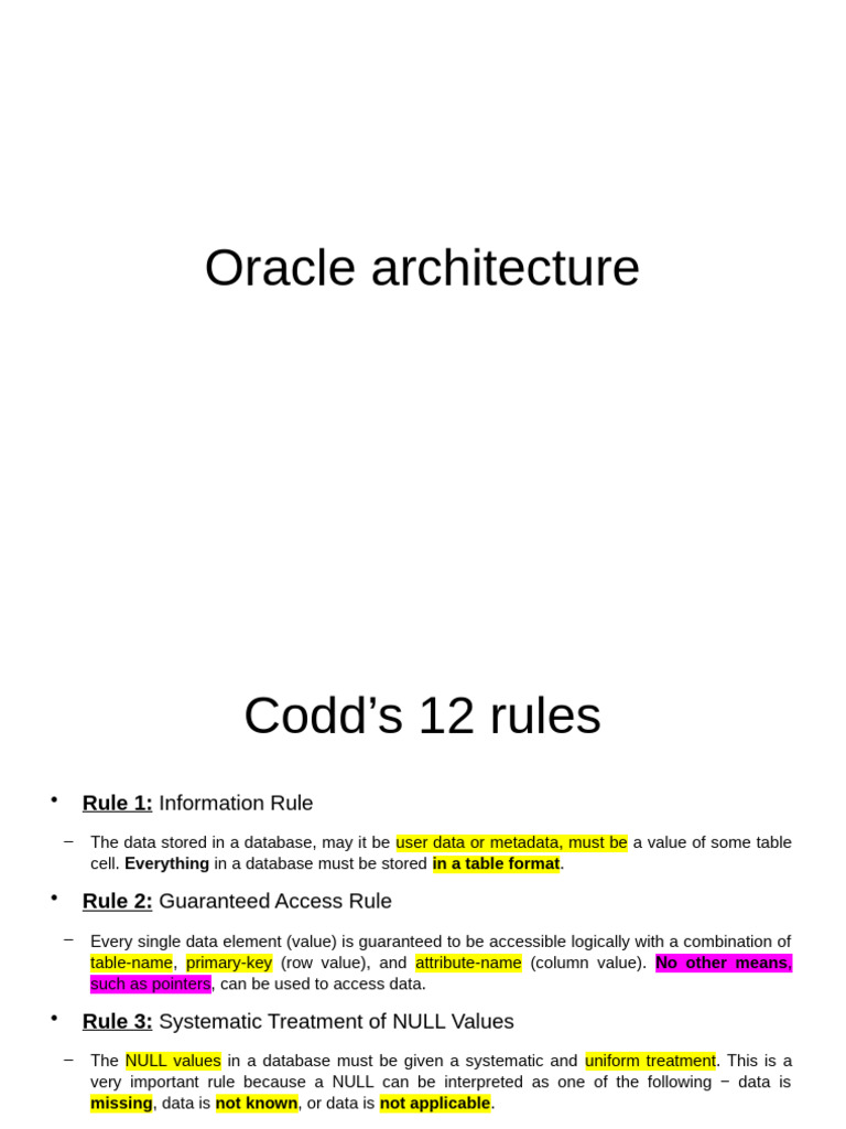 01 Oracle Architecture | PDF | Databases | Relational Database