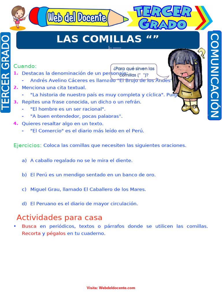Las Comillas Para Tercer Grado de Primaria | PDF
