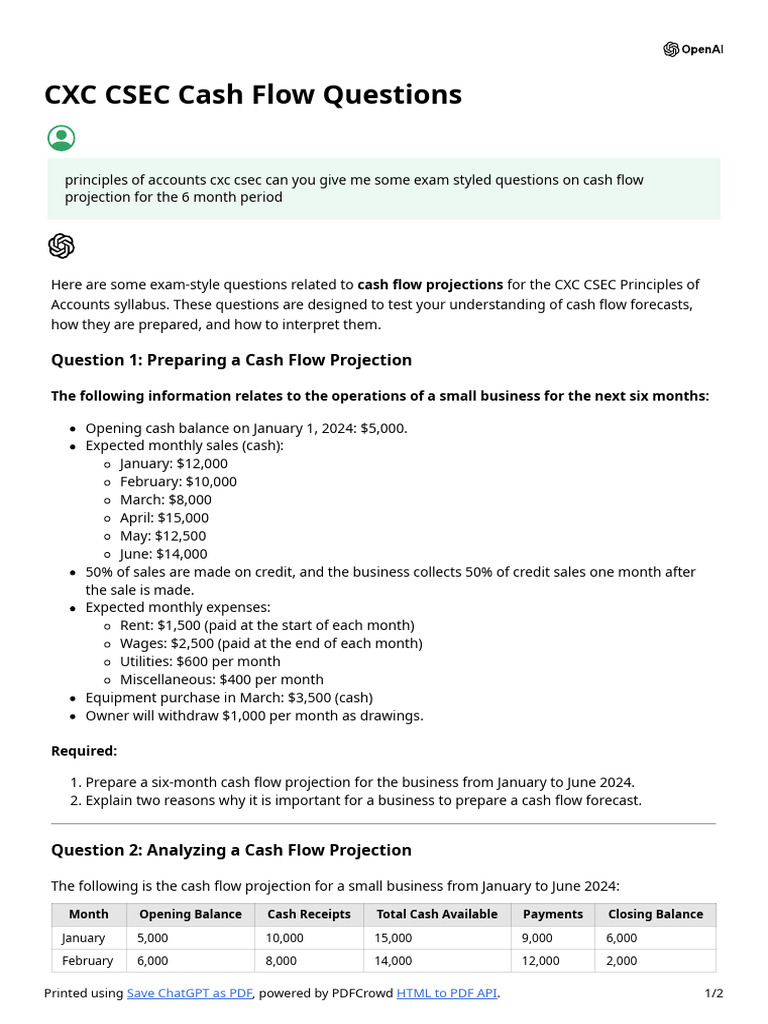 CXC CSEC Cash Flow Exam Questions | PDF | Cash | Interest