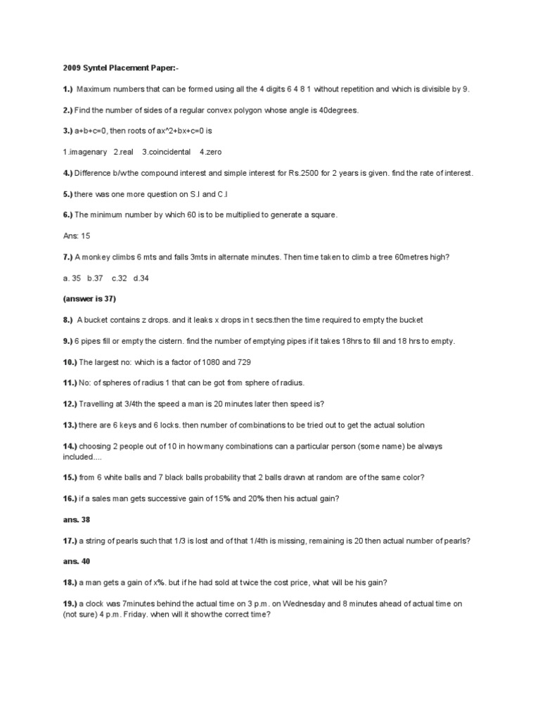 2009 Syntel Placement Paper | PDF | Triangle | Area