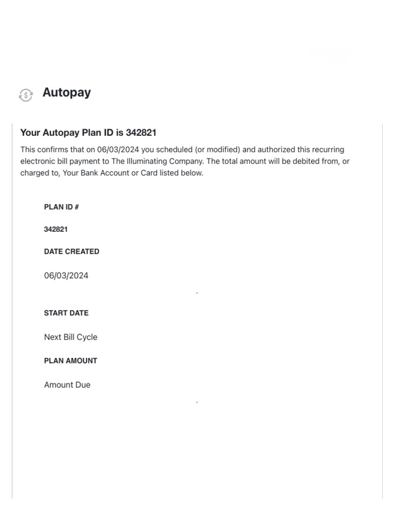 Autopay Confirmation for Plan ID 342821 | PDF