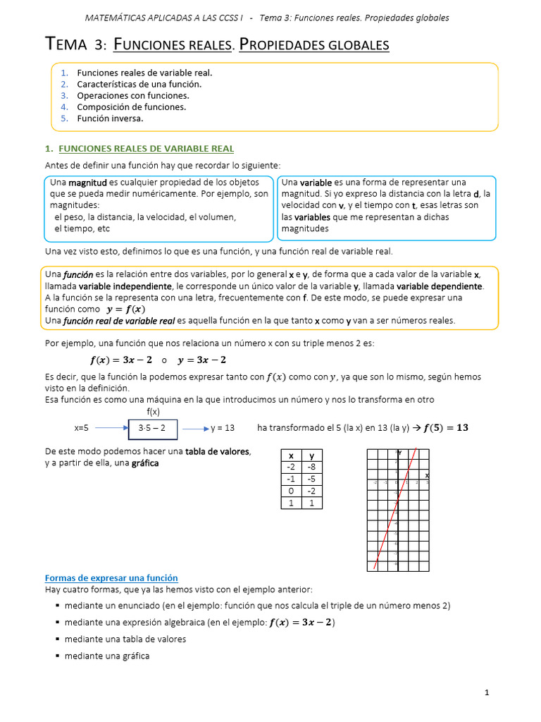 TEMA 3 Funciones Reales Propiedades Parte1 | PDF | Función (Matemáticas) | Variable (Matemáticas)