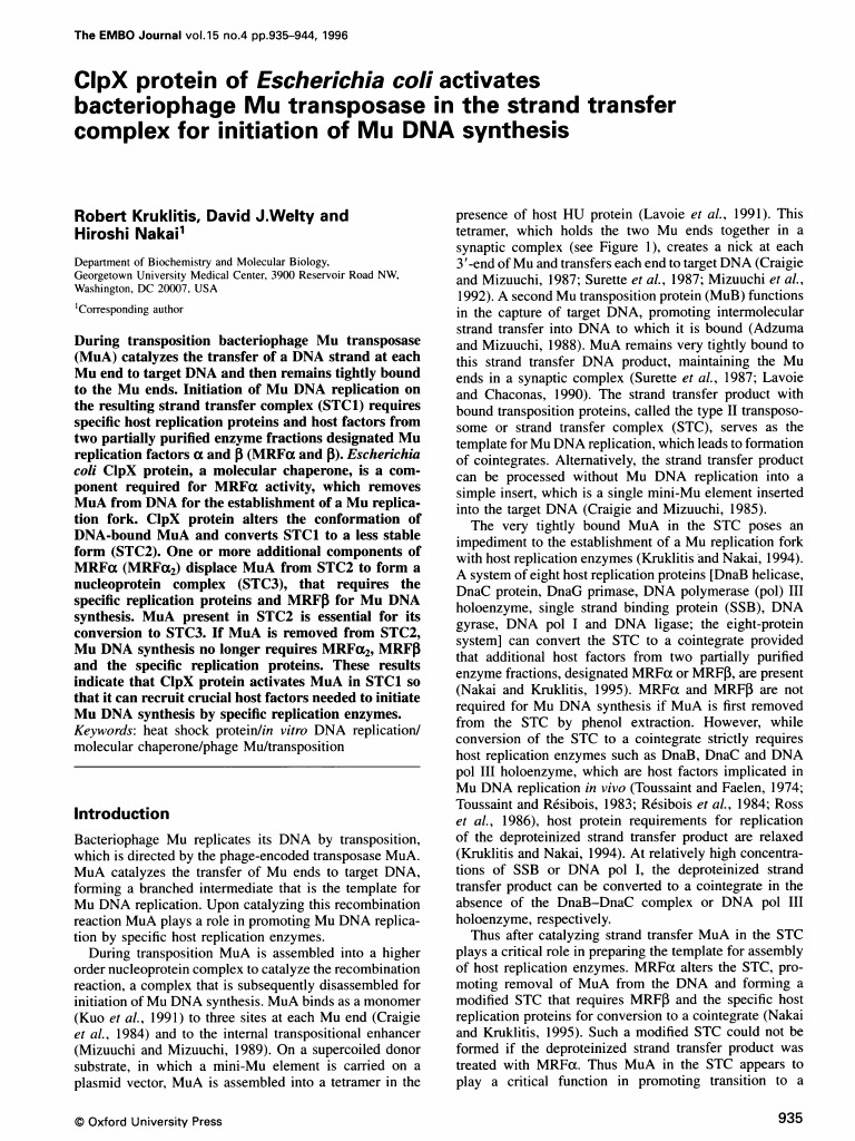 CLPX Protein of Coli Bacteriophage Strand Complex Initiation of Mu ...