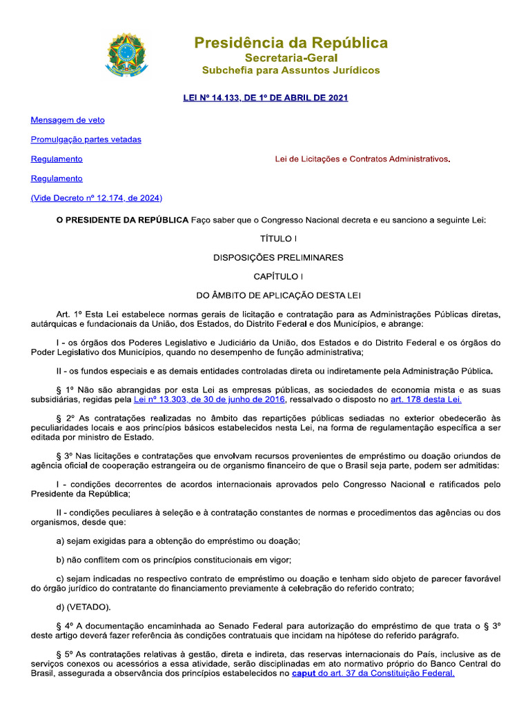 Lei 14133 de 1 de Abril de 2021 | PDF