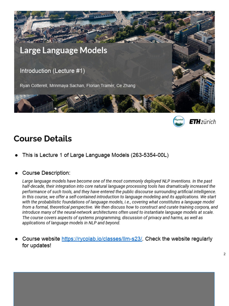 Large Language Models Ryan Cotterell, Mrinmaya Sachan, Florian Tramèr ...