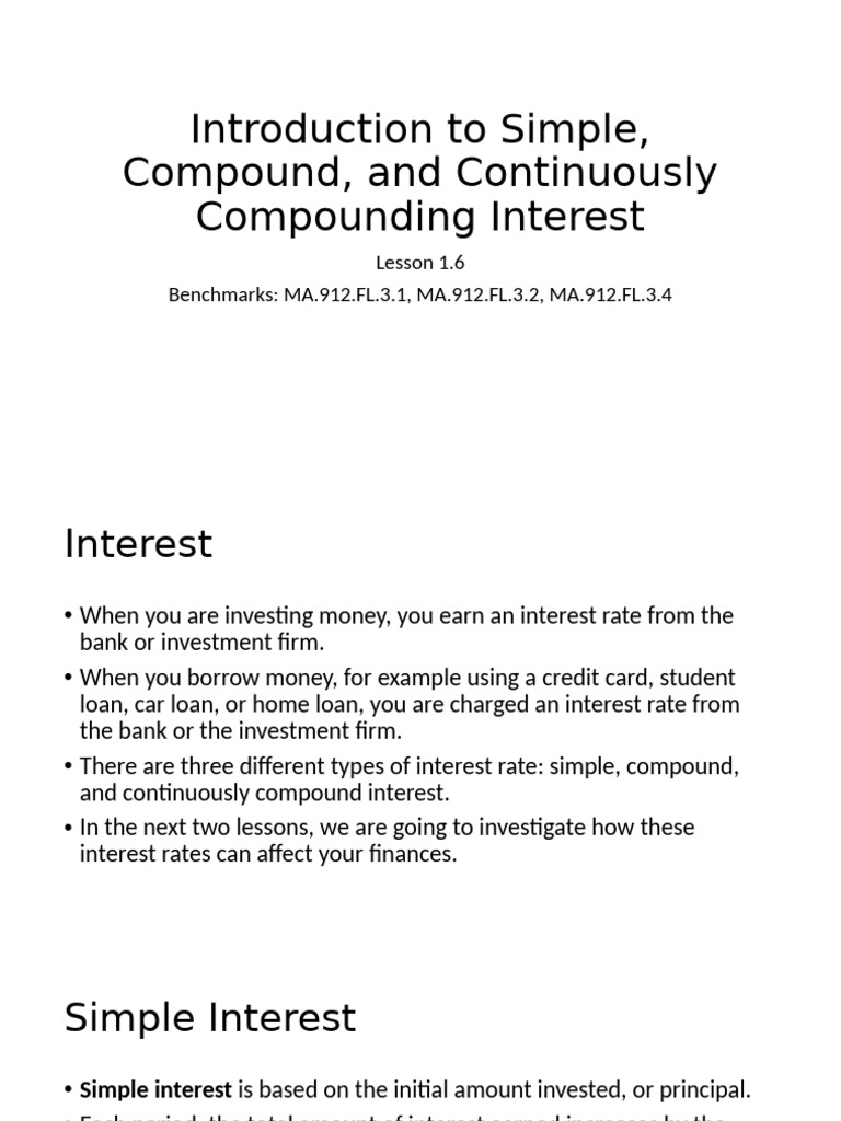 Introduction To Simple, Compound, and Continuously Compounding Interest ...