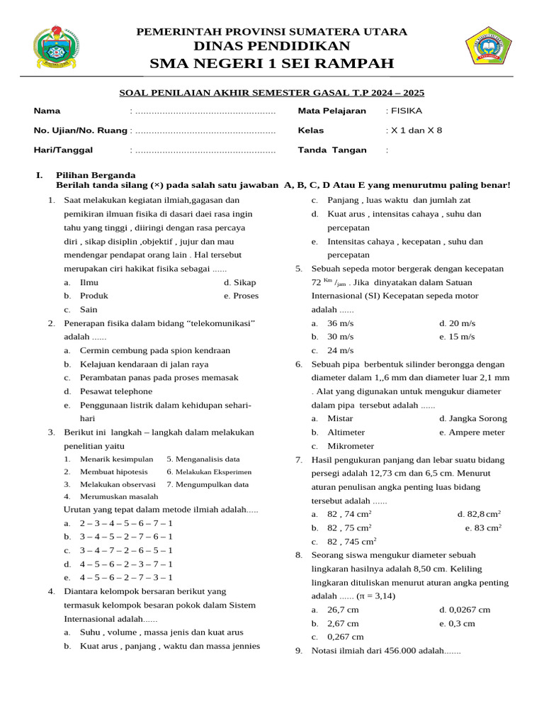 UAS FISIKA X GANJIl Pakpahan | PDF