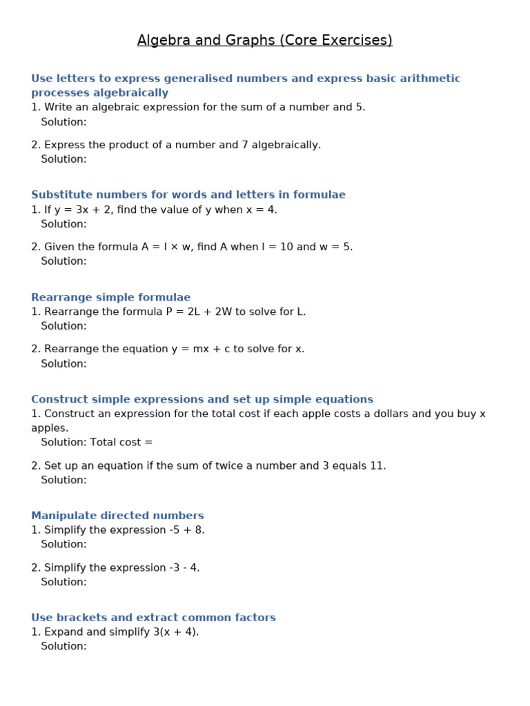 Algebra and Graphs (Core) | PDF | Equations | Quadratic Equation