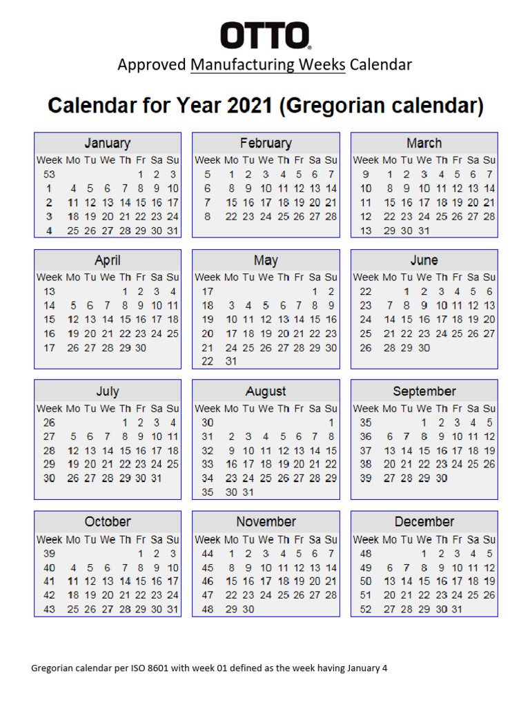 Manufacturing Weeks Calendar 20212025 | PDF