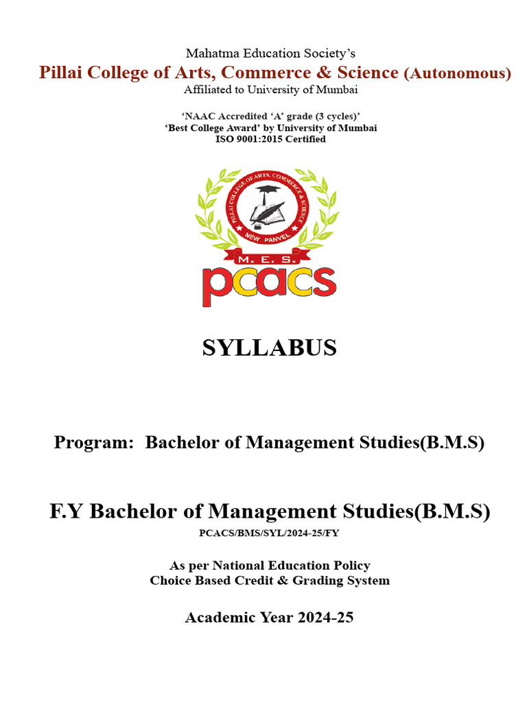 FY-BMS-Syllabus-2024-25 | PDF | Cost Of Living | Marketing