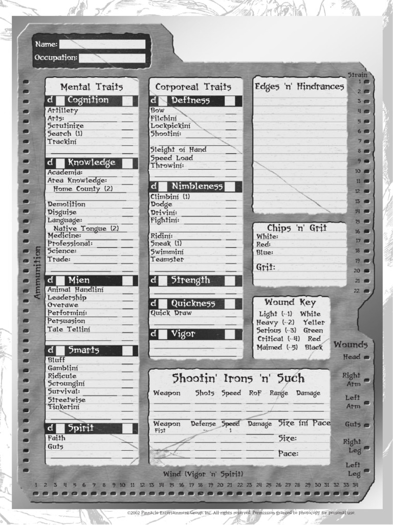 Deadlands Character Sheet Overview | PDF