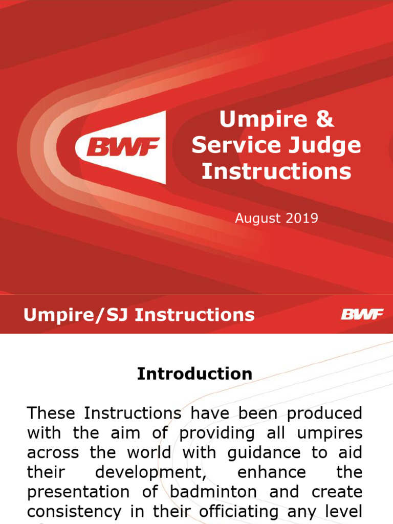 BWF Umpire _ Service Judge Instructions _ August 2019 | PDF | Referee