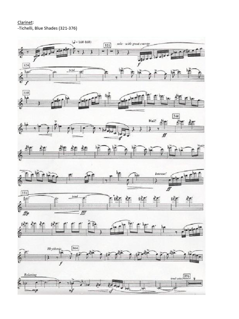 Blue Shades Clarinet Solo Sheet Music | PDF