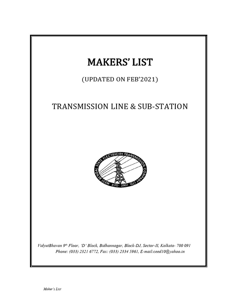 Annex-III_Maker's List-Line & SUB STN- FEB 2021 | PDF | Insulator (Electricity) | Electricity
