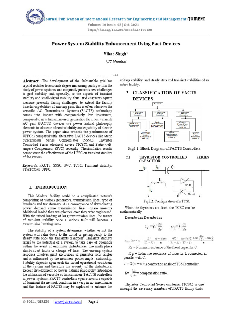 Power System Stability Enhancement Using Fact Devices | PDF | Physical Quantities | Electrical ...