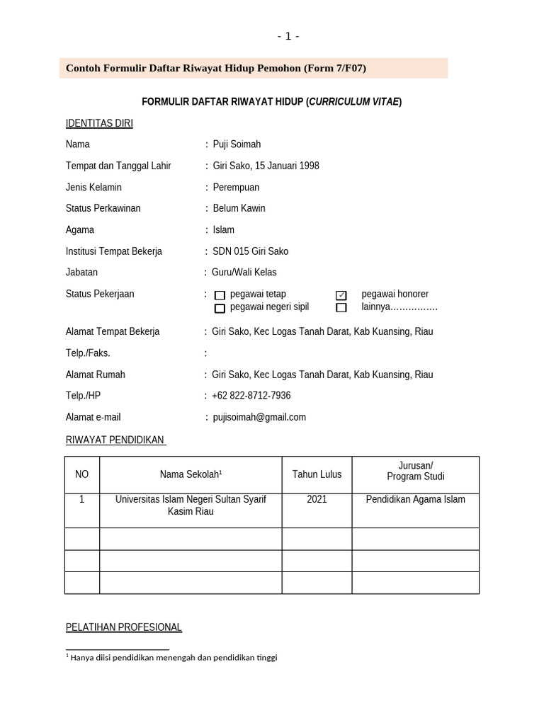 Formulir - Daftar - Riwayat - Hidup - Pemohon PUJI | PDF