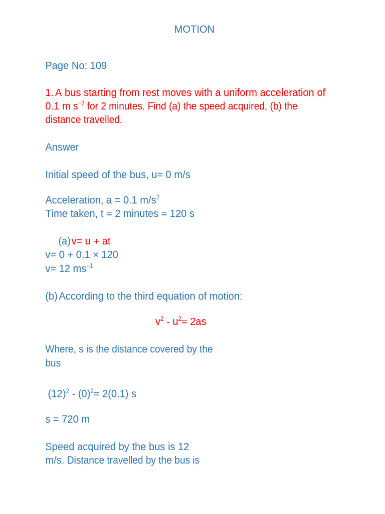 Motion - Exercise | PDF | Acceleration | Speed