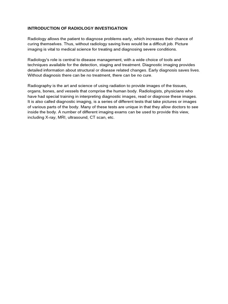 Introduction of Radiology Investigation-1 | PDF
