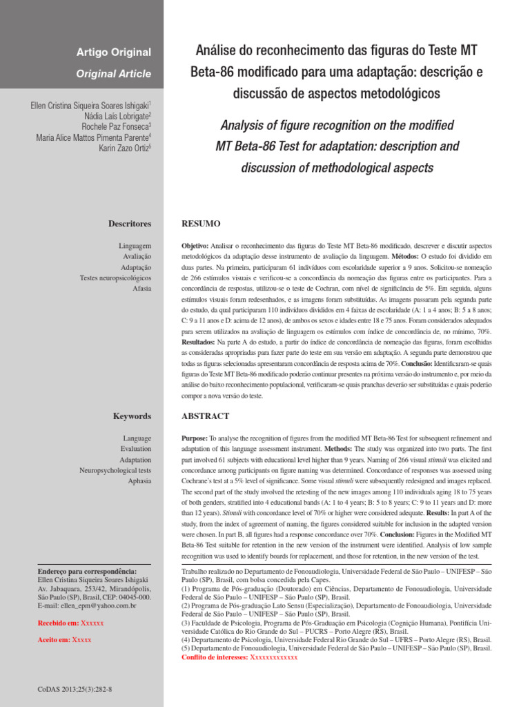 Análise Do Reconhecimento Das Figuras Do Teste MT Beta-86 Modificado ...